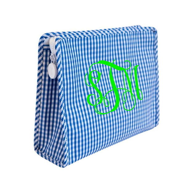 Monogrammed Royal Blue Gingham Roadie Pouch – Southern Touch Monograms