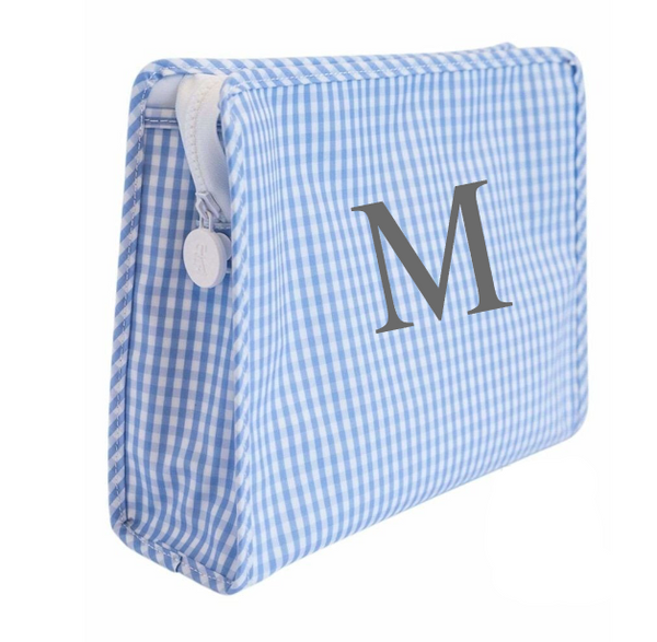 Monogrammed Light Blue Gingham Roadie Pouch – Southern Touch Monograms