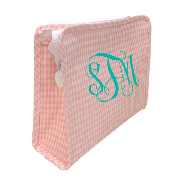 Monogrammed Light Pink Gingham Roadie Pouch – Southern Touch Monograms