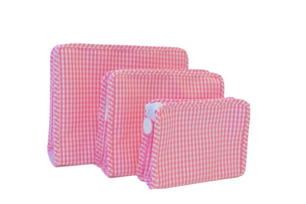 Monogrammed Pink Gingham Roadie Pouch – Southern Touch Monograms