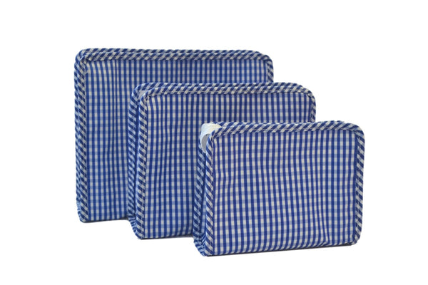 Monogrammed Royal Blue Gingham Roadie Pouch – Southern Touch Monograms